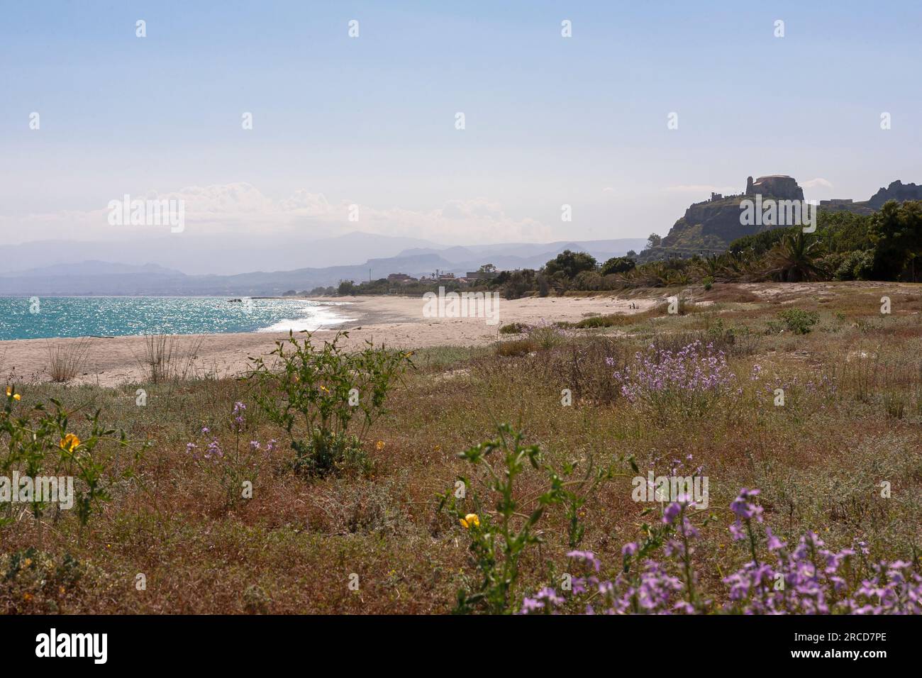 The beach and foreshore at Roccella Ionica, Calabria, Italy, with the ...