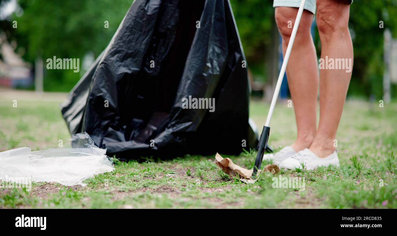 Garbage Removal Woman Doing Trash And Rubbish Collection Stock Photo ...