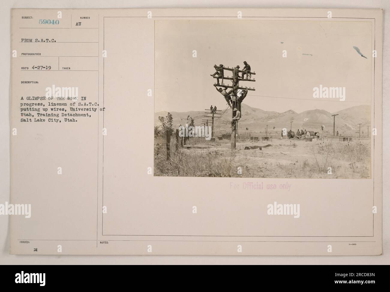 Linemen from the S.A.T.C. (Student Army Training Corps) are seen here ...