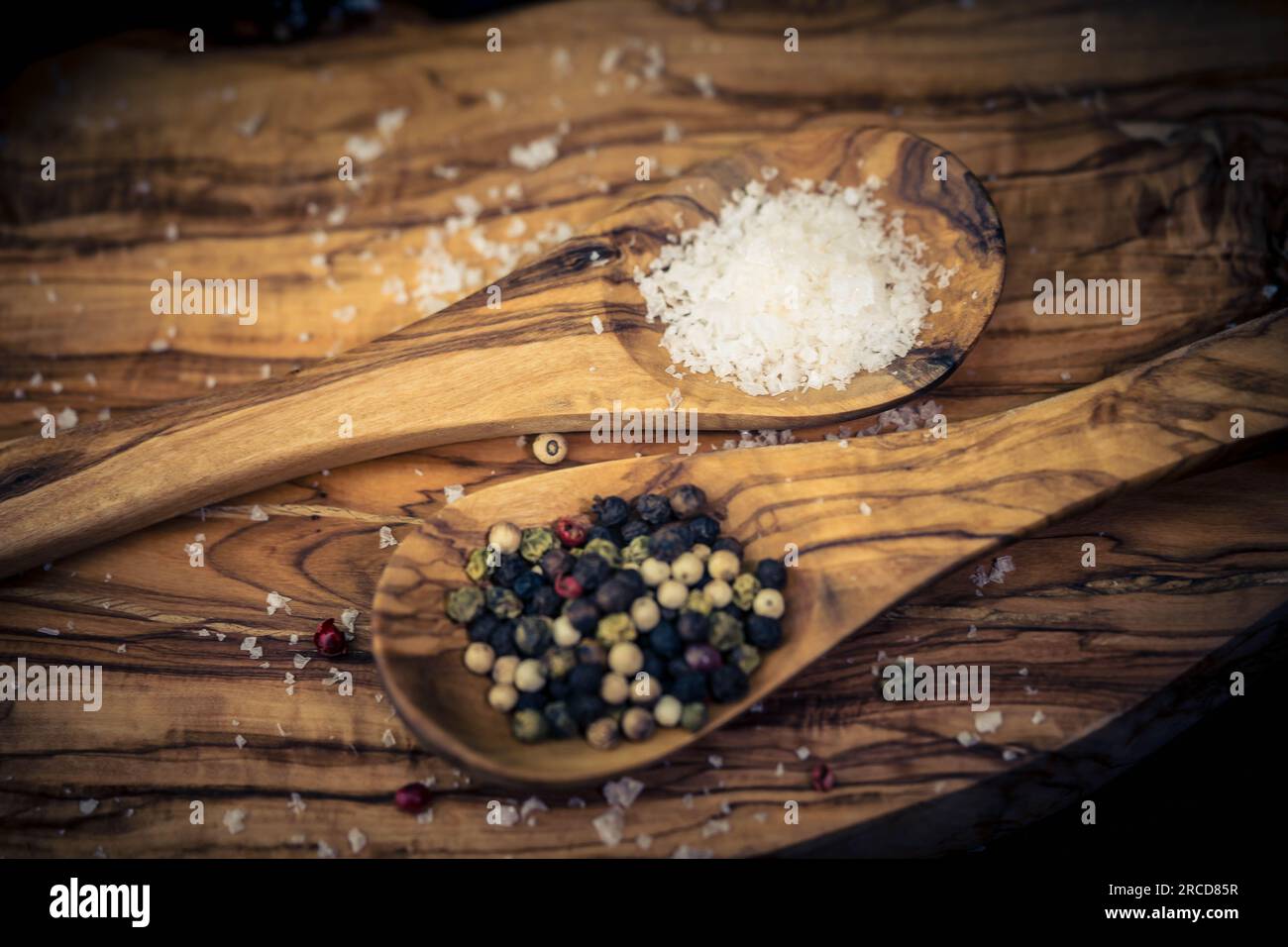 Bolivian rose salt also called Inca-Andean salt on olive wood Stock ...