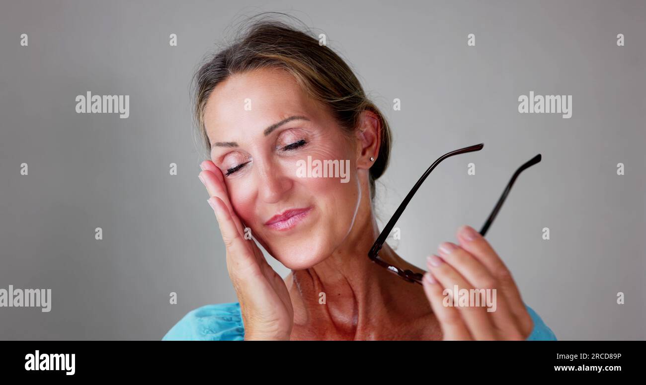 Tired Exhausted Eye Pain And Ache Problem Stock Photo - Alamy