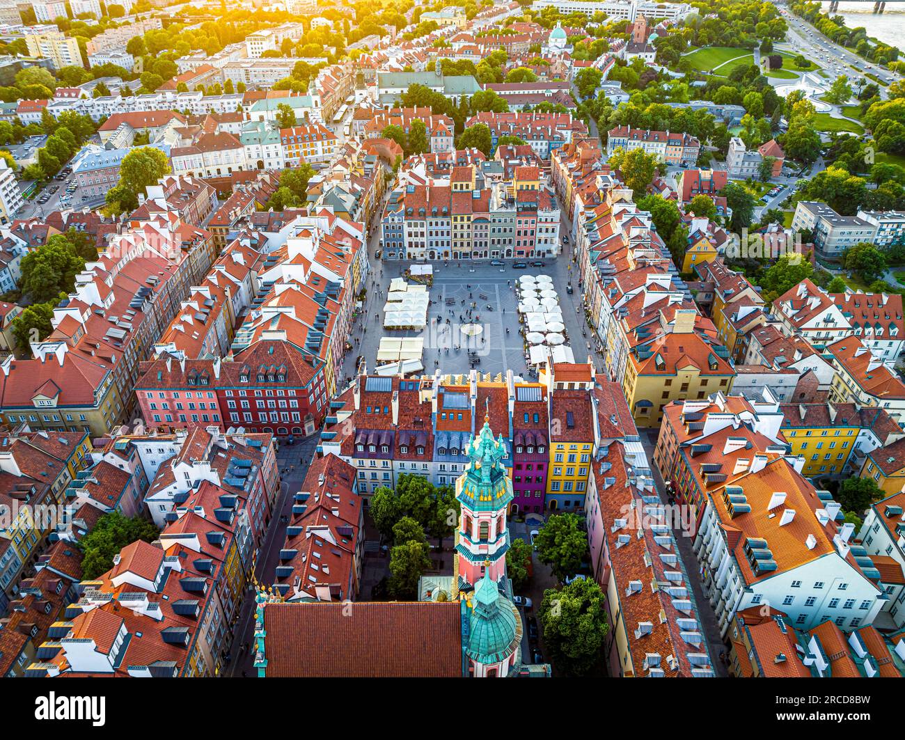 Aerial view of Old town in Warsaw, a UNESCO site reconstructed after ...