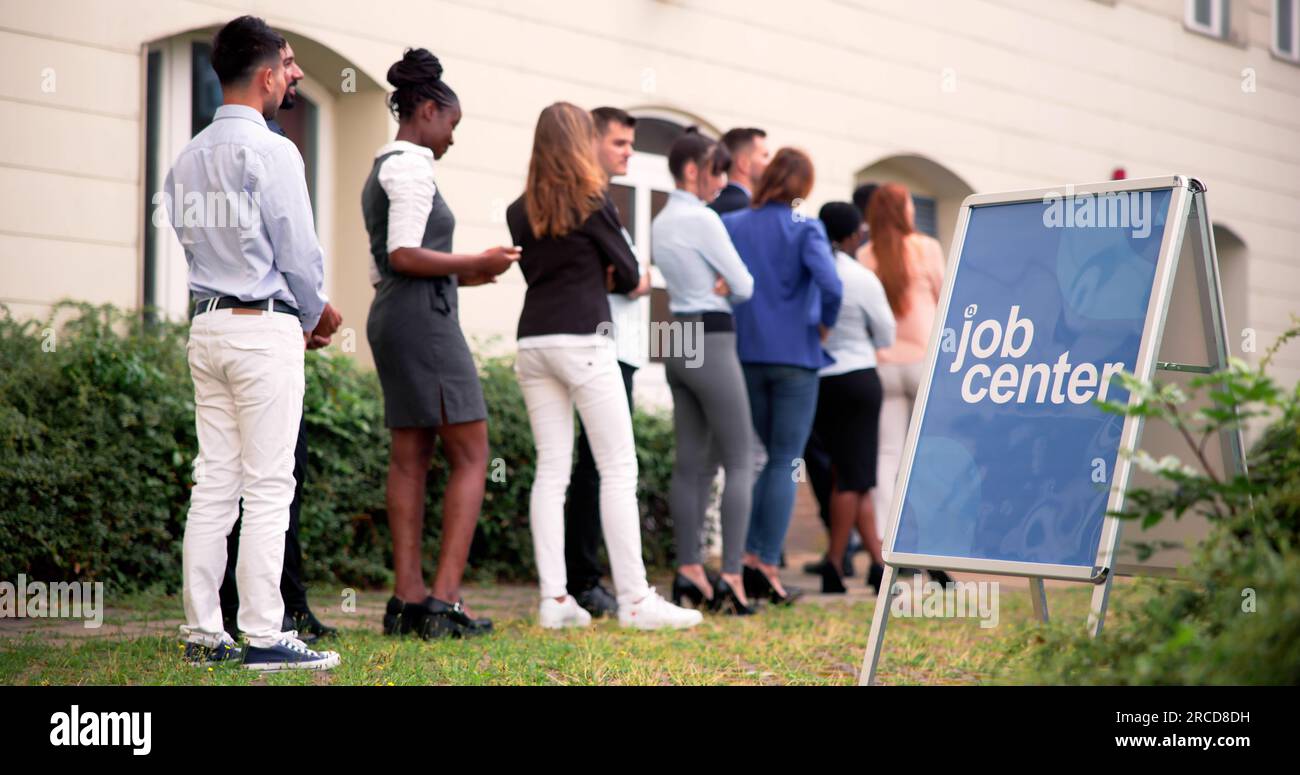 Job Centre Line. Unemployed Job Seeker Group Stock Photo - Alamy