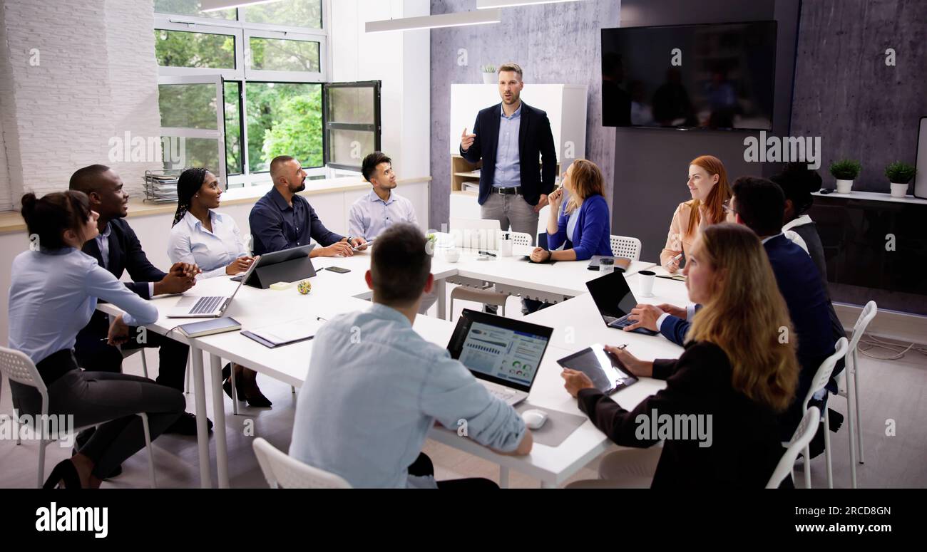 Company Inside Meeting In Office Boardroom. Diverse Business Team Stock ...