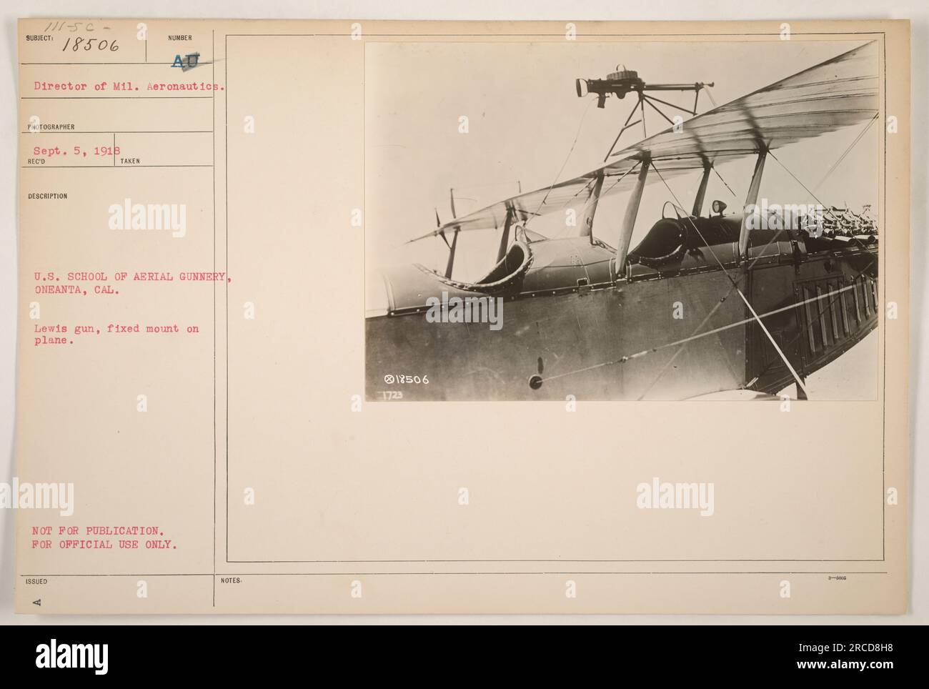 An image showing a Lewis gun mounted on a plane at the U.S. School of ...