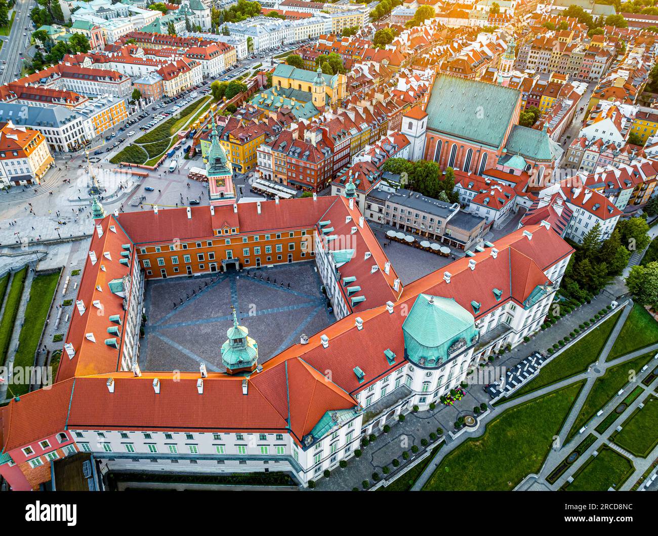 Aerial view of Old town in Warsaw, a UNESCO site reconstructed after ...