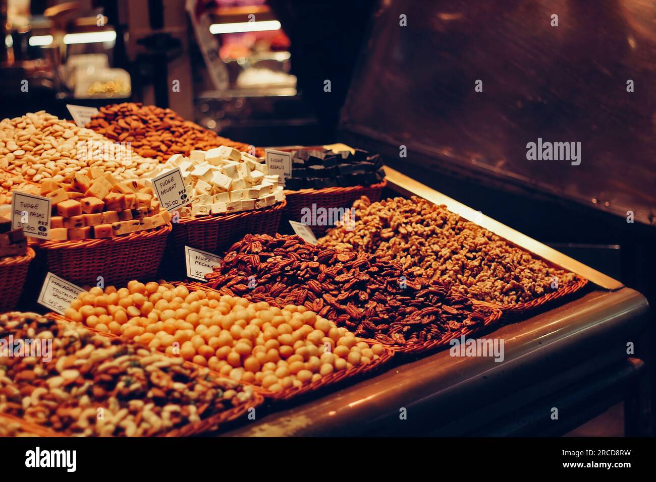 Market stall of nuts in Barcelona Stock Photo - Alamy