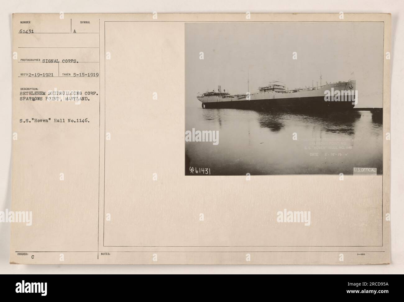 Image of S.S. "Hoven" at Bethlehem Shipbuilding Corp. in Sparrows Point ...