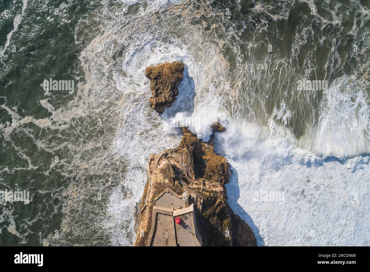 Nazaré Headlight from aerial view with enraged sea Stock Photo - Alamy