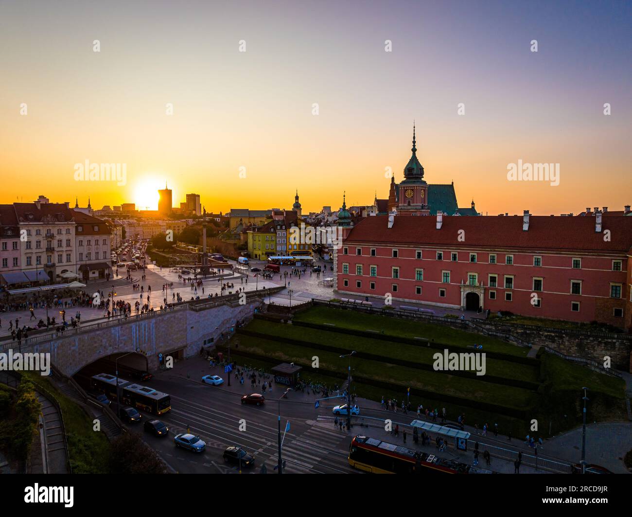 Aerial view of Old town in Warsaw, a UNESCO site reconstructed after ...