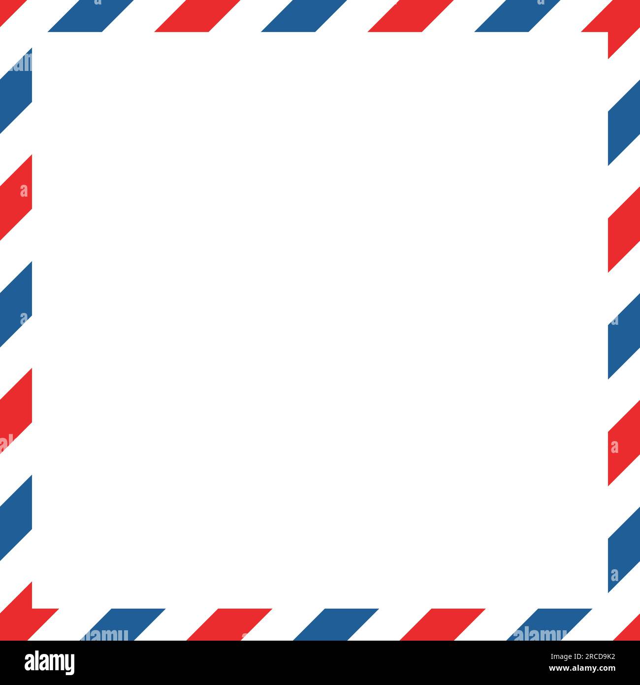 Airmail square envelope frame with blue red stripes on white background ...