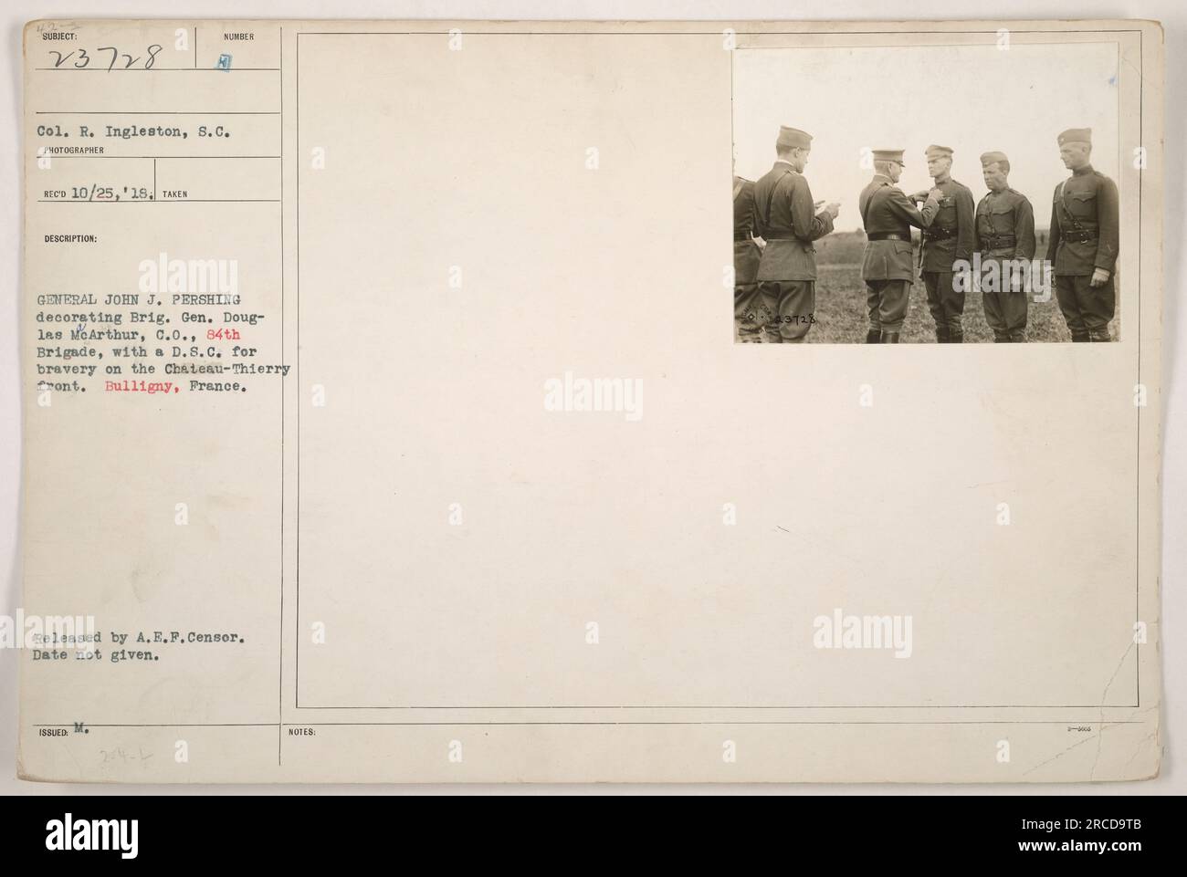 General John J. Pershing awards Brig. Gen. Douglas McArthur with the ...