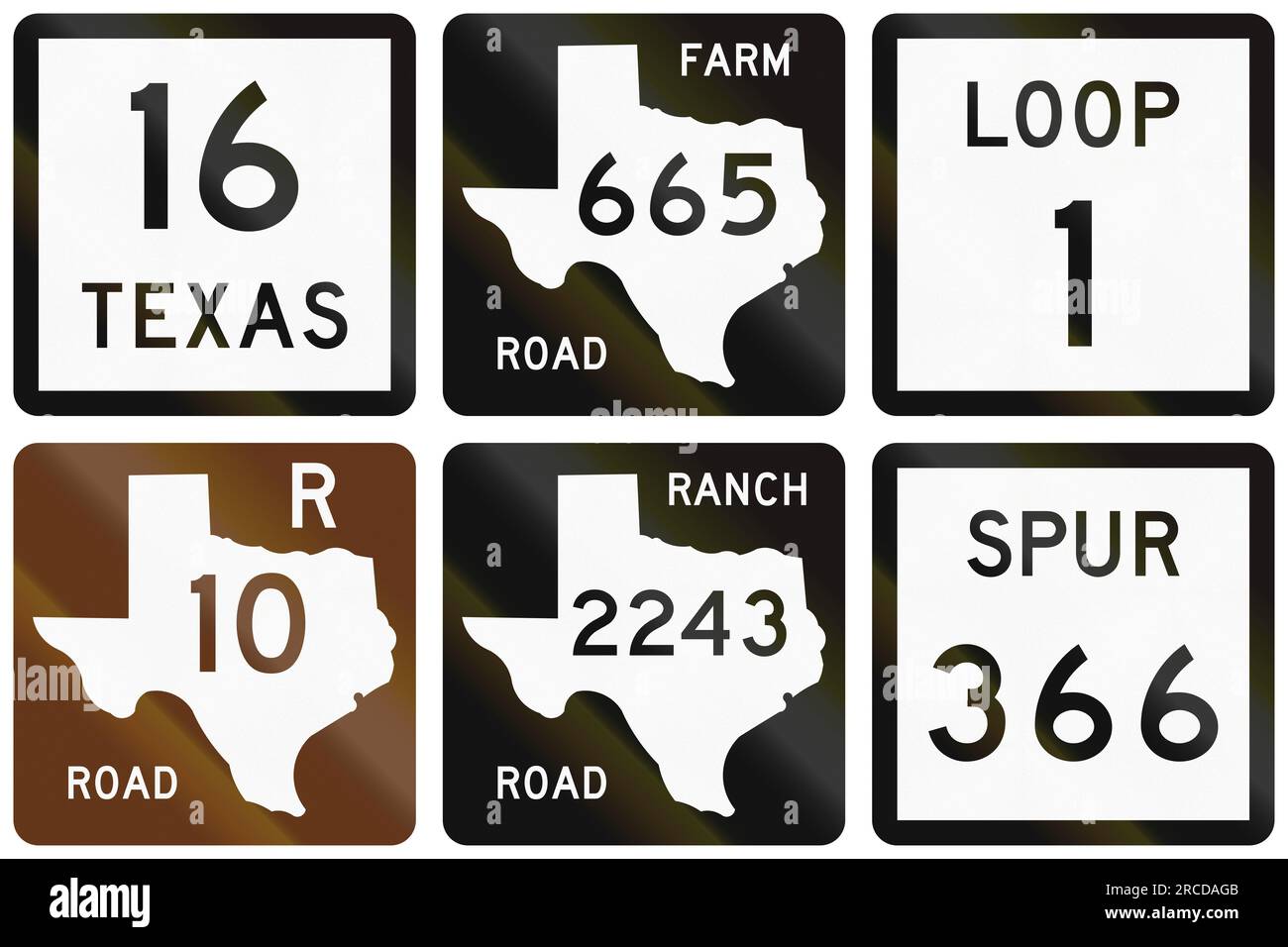 Collection of numbered road signs used in Texas, USA Stock Photo - Alamy
