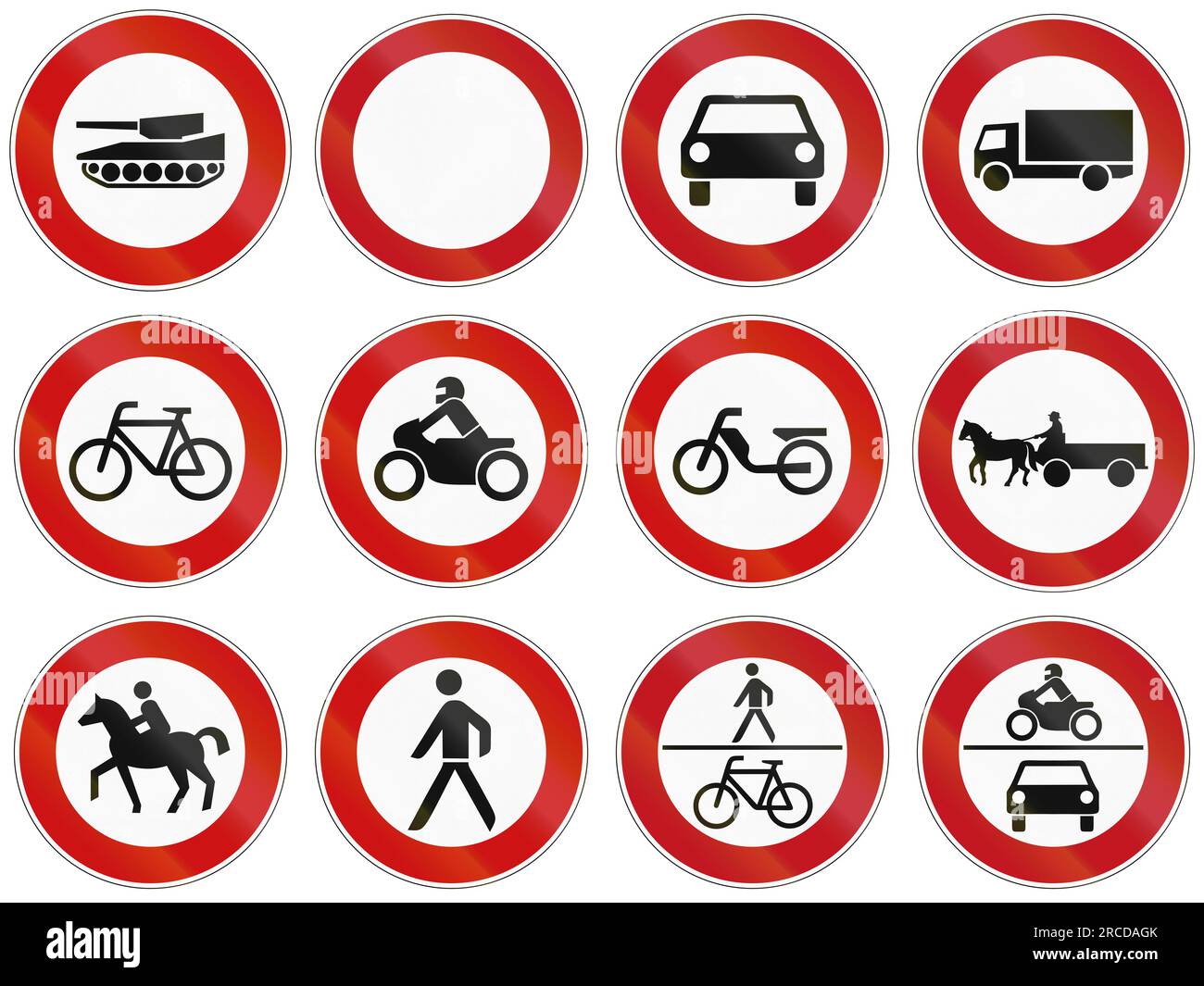 Collection of regulatory signs prohibiting entry for vehicles in ...