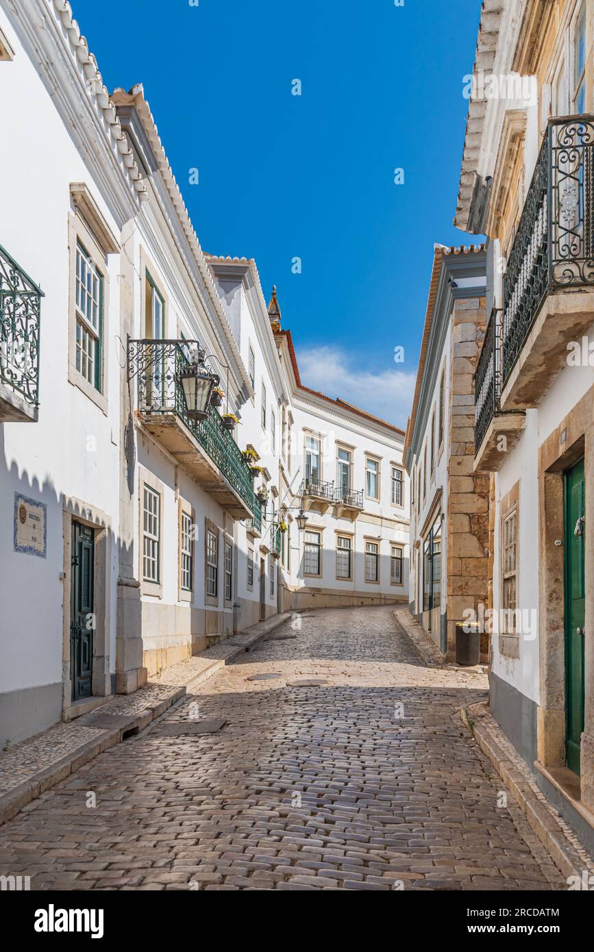 Cobbled street in the historic center of the city of Faro, Algarve ...