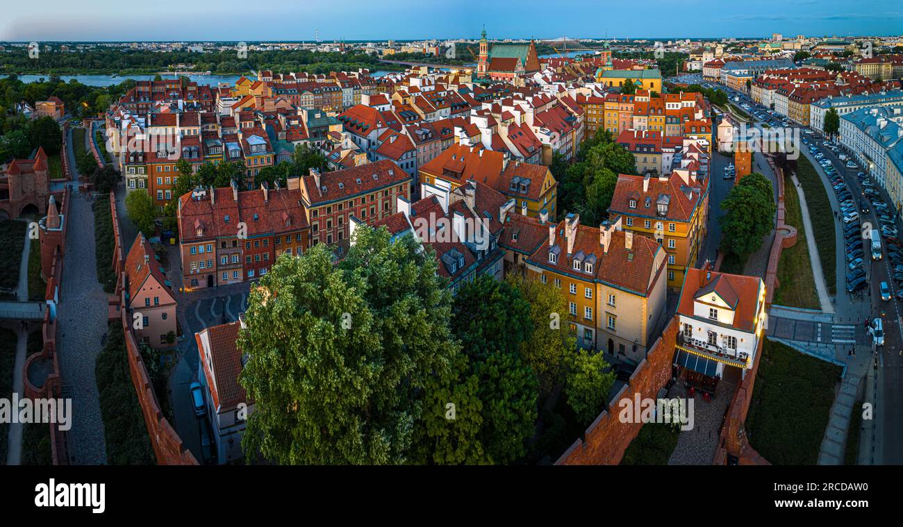 Aerial view of Old town in Warsaw, a UNESCO site reconstructed after ...