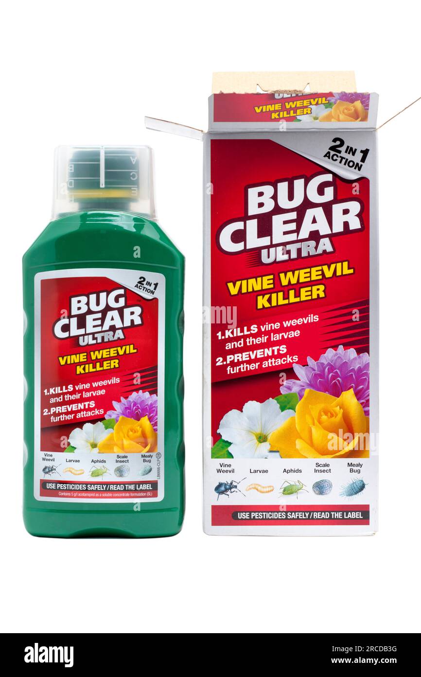 Container and Information Box of Bug Clear Ultra Systemic Insecticide Stock Photo - Alamy