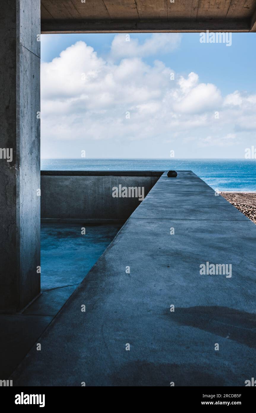 view from modern concrete building looking out over the ocean Stock ...