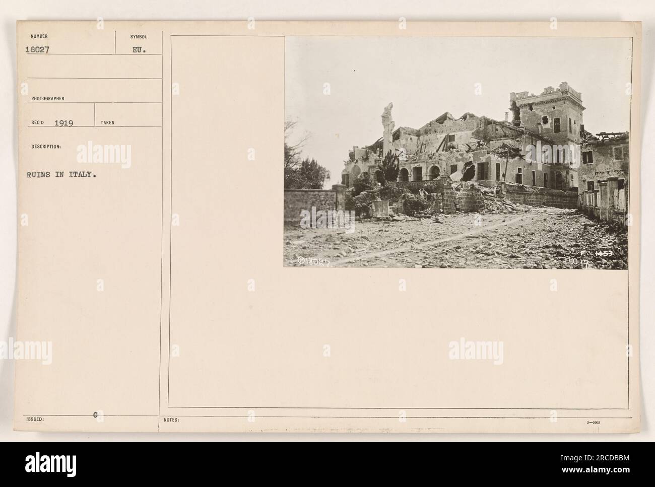 A photograph showing ruins in Italy taken in 1919. This image, numbered ...