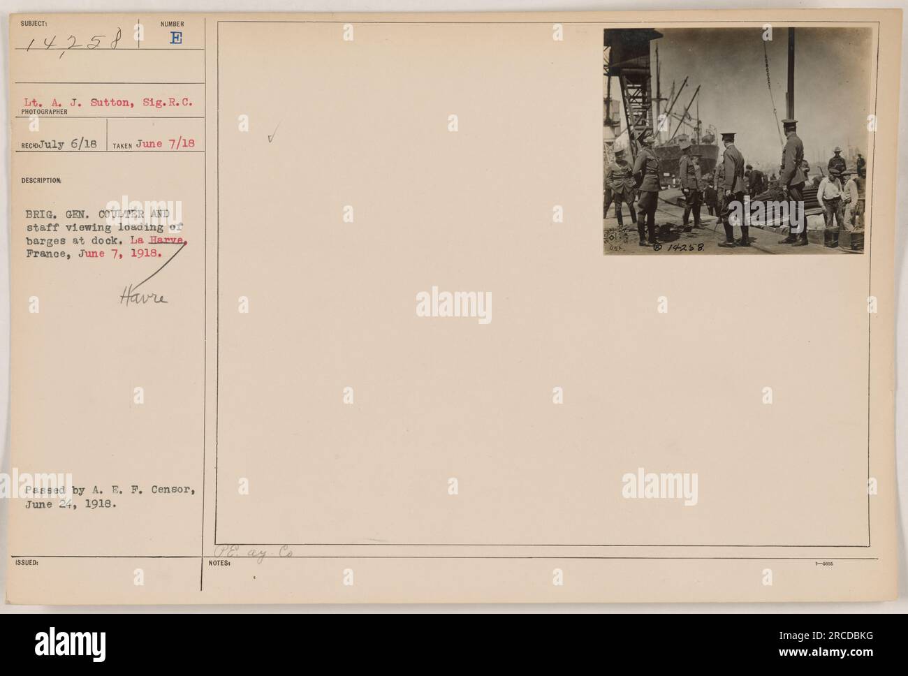 Brig. Gen. Coulter and his staff observing the loading of barges at a ...