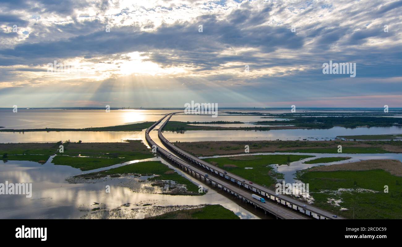 Mobile Bay and jubilee parkway bridge in April Stock Photo - Alamy
