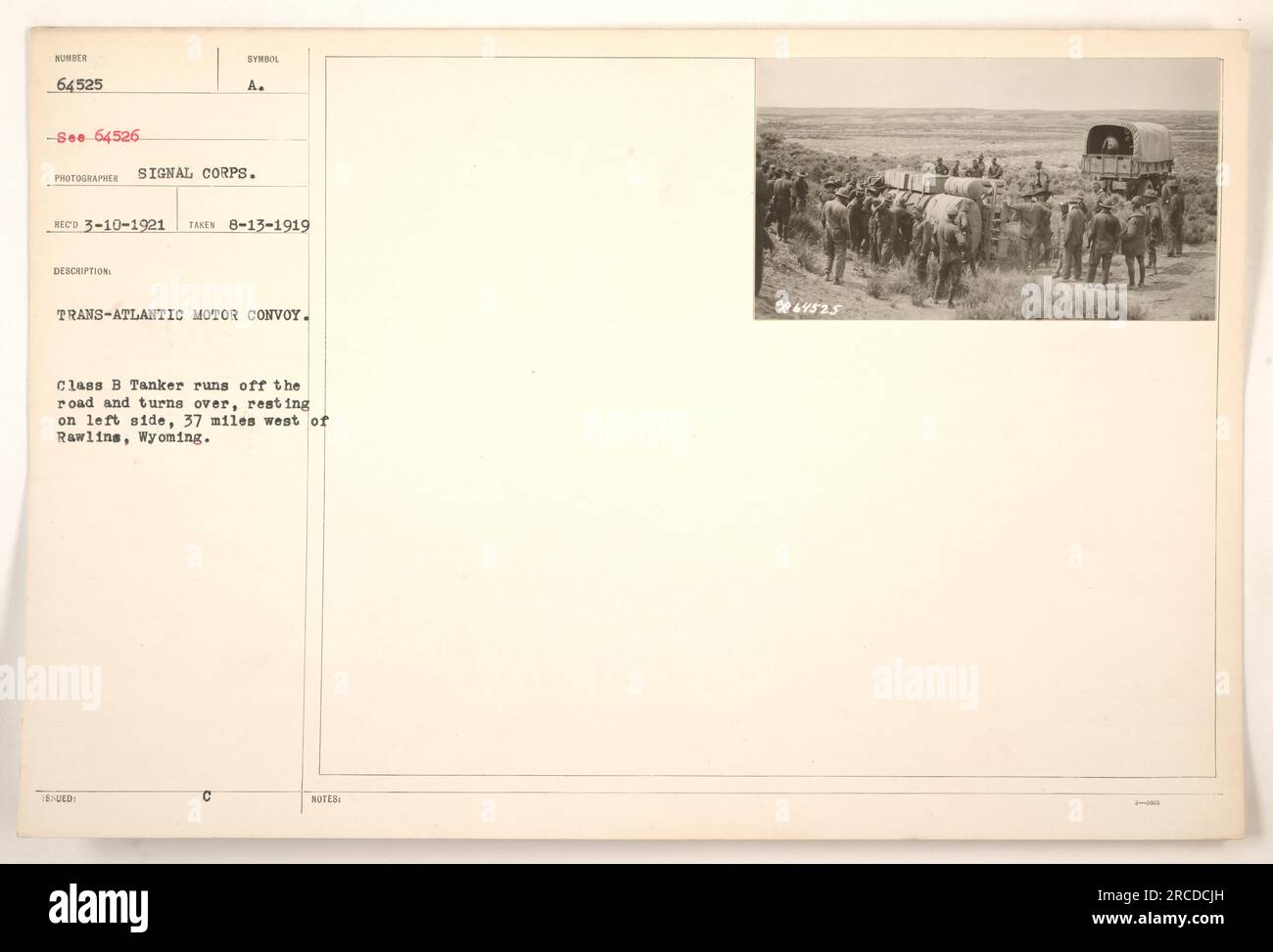 Caption: "Trans-Atlantic Motor Convoy: Class B Tanker runs off the road ...