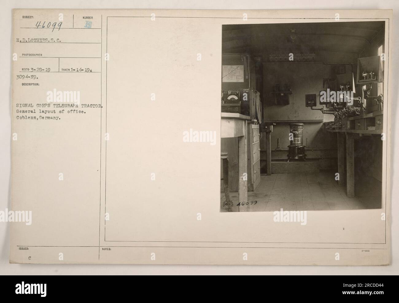 SIGNAL CORPS TELEGRAPH TRACTOR at office in Coblenz, Germany. The image ...