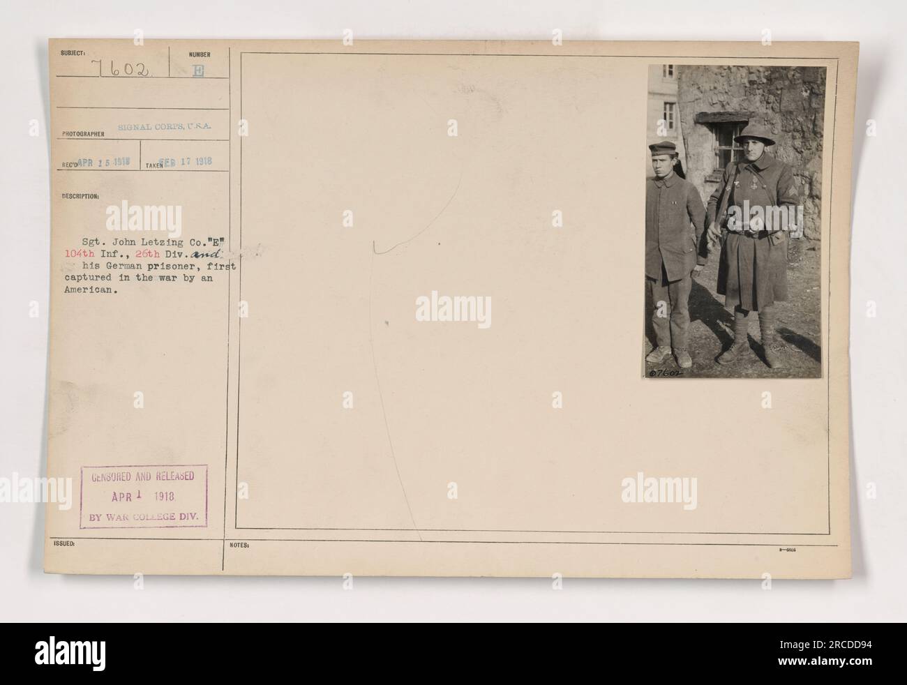 Sergeant John Letzing, from Company E, One hundred and fourth Infantry ...