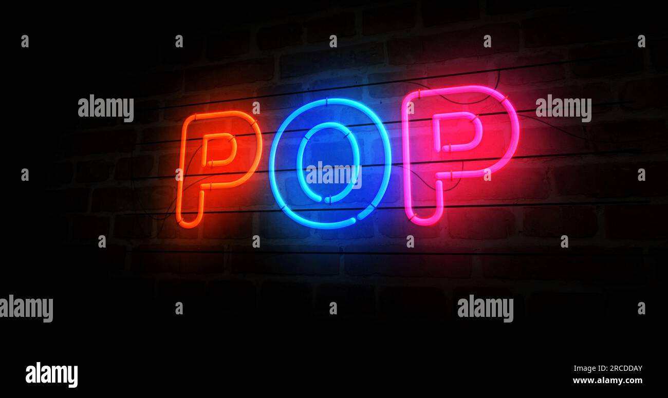 Pop music neon symbol. Disco dance popular 1980s art style light color ...