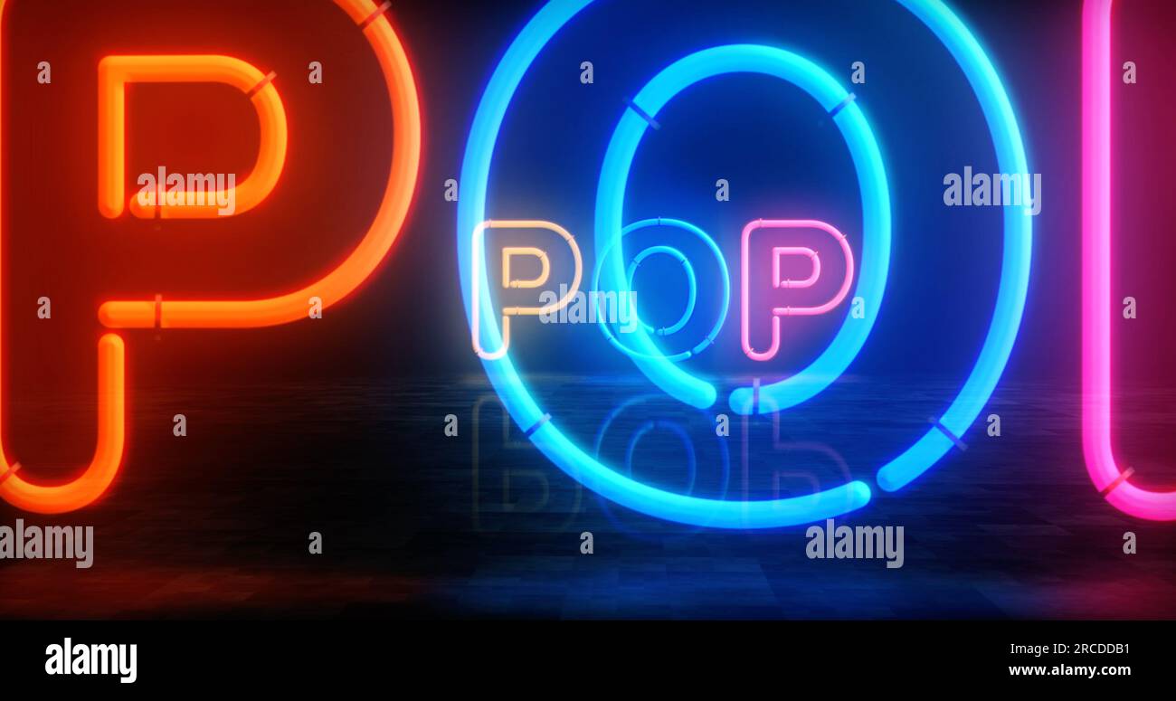 Pop music neon symbol. Disco dance popular 1980s art style light color ...