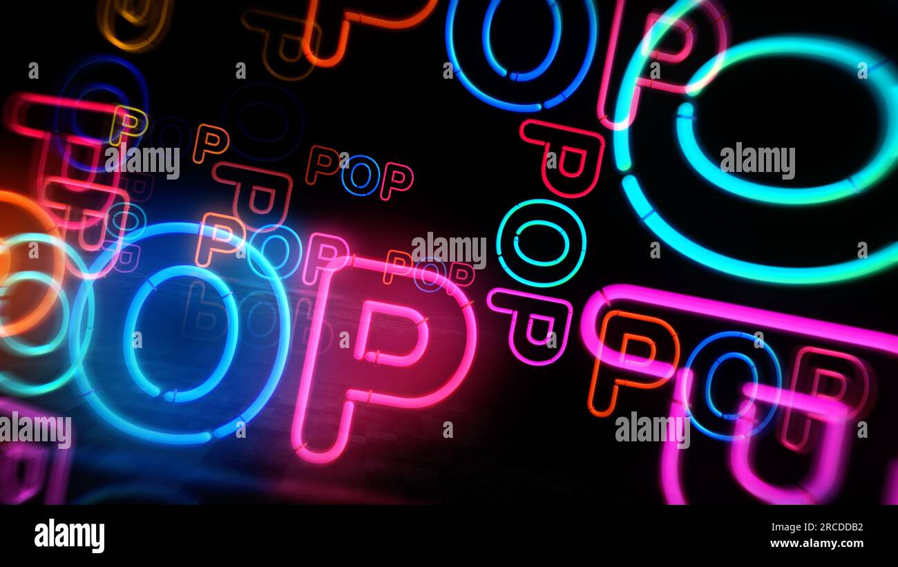 Pop music neon symbol. Disco dance popular 1980s art style light color ...