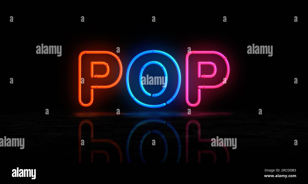 Pop music neon symbol. Disco dance popular 1980s art style light color ...