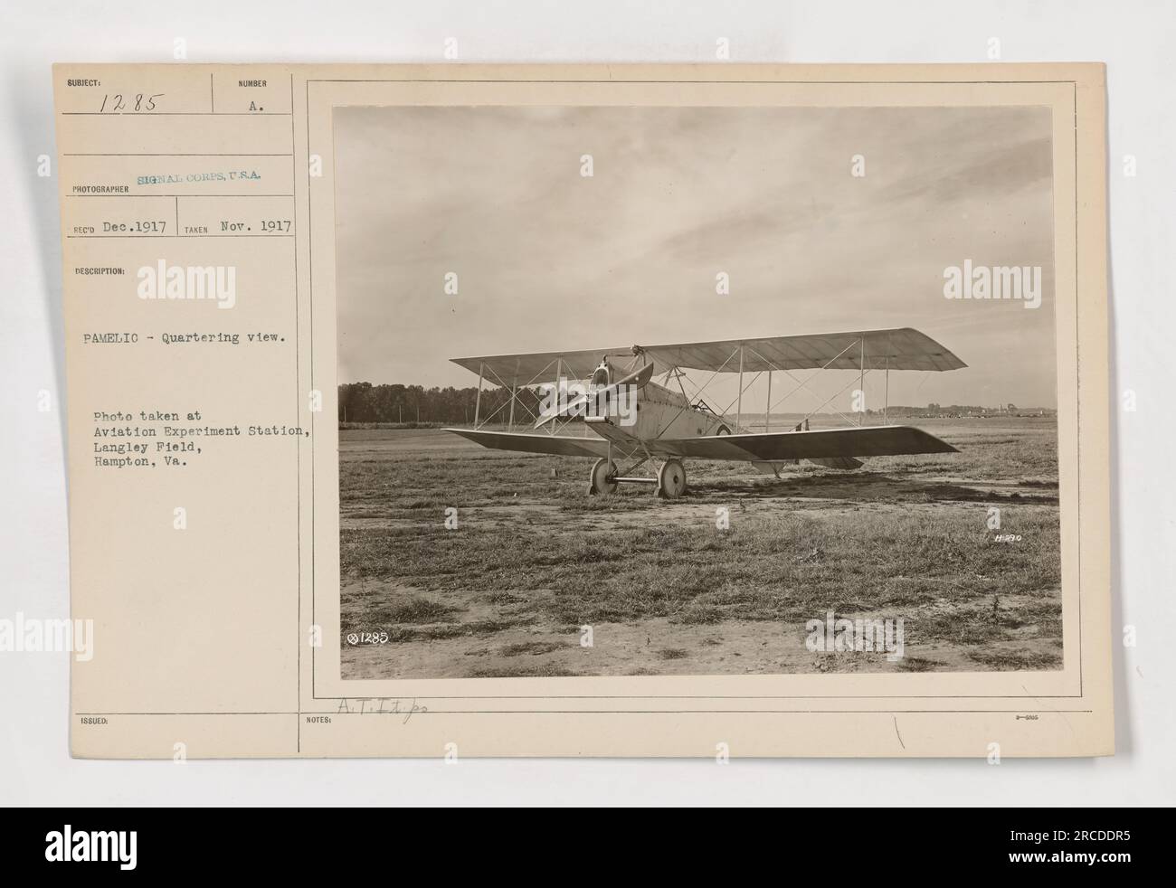 A photograph of Pamelio, taken at the Aviation Experiment Station in ...