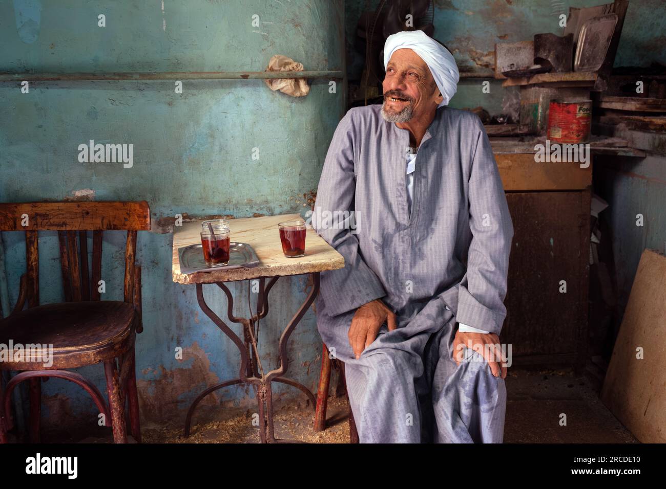 An old man sits in a traditional tea house in Cairo, Egypt Stock Photo ...