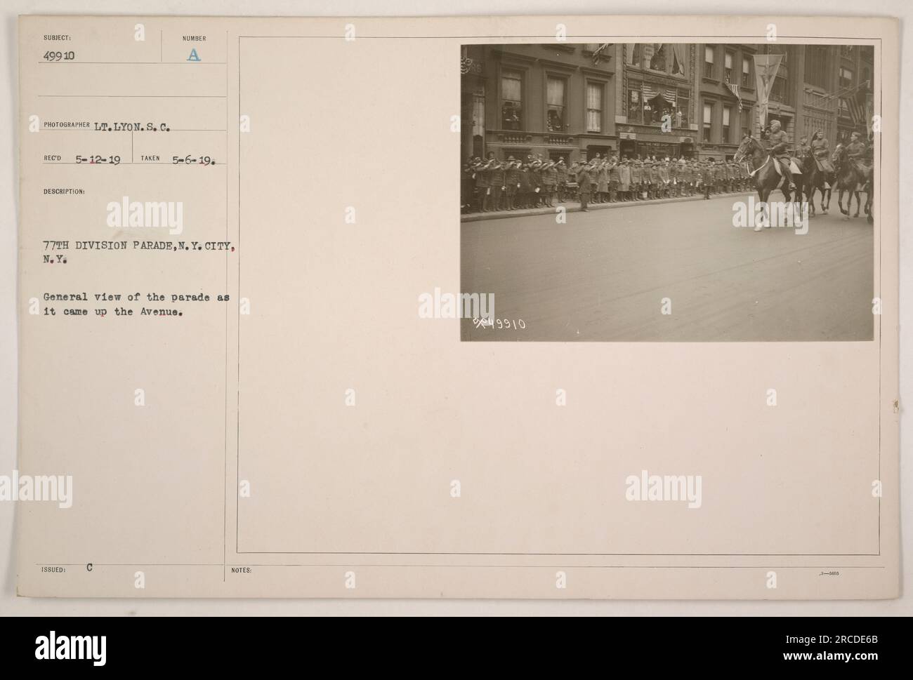 A photograph taken on May 6, 1919, during the 77th Division Parade in ...