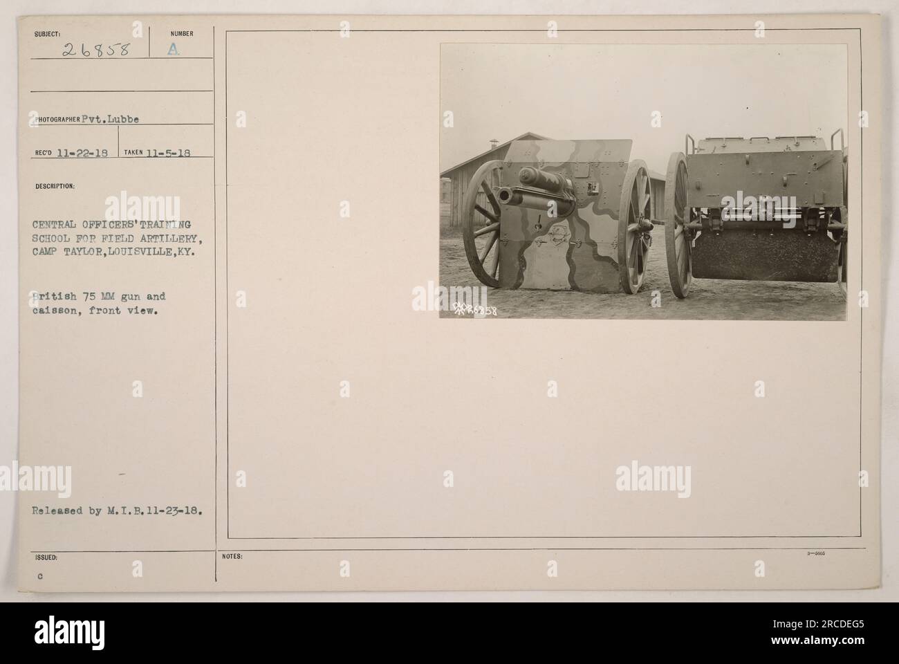 A photograph of a British 75 1 gun and caisson taken at the Central ...