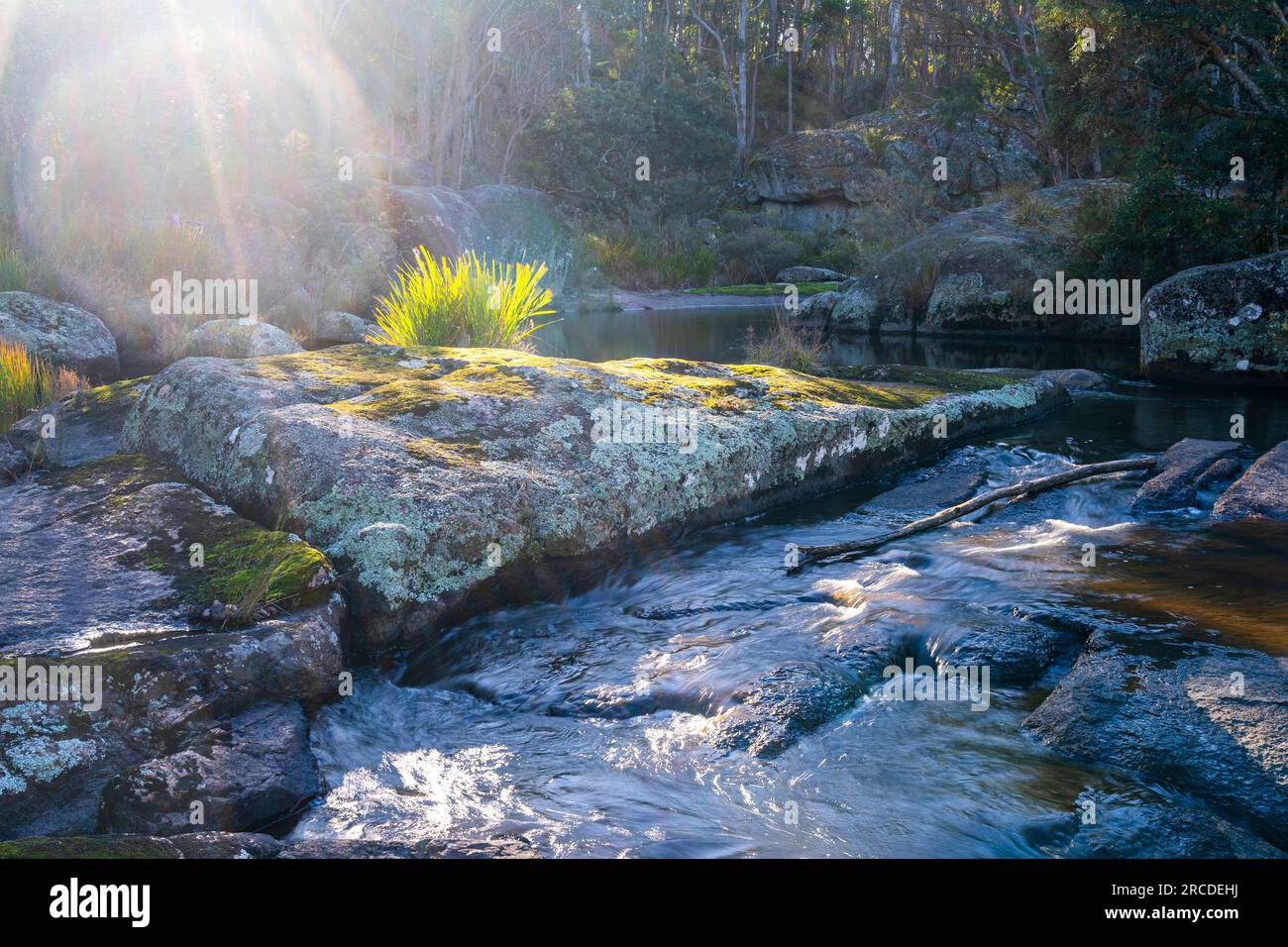 Small waterfall cascades over granite rocks, Glen Elgin Creek, New ...