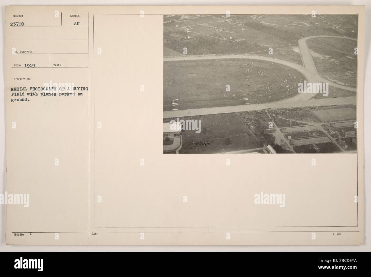 Aerial photograph of a flying field during World War One, taken in 1919 ...