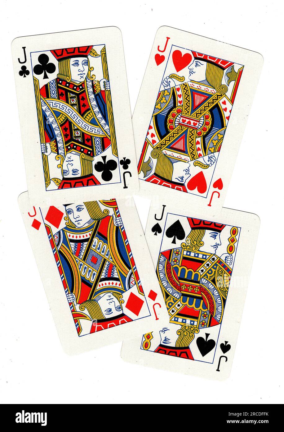Vintage playing cards showing four jacks on a white background Stock ...