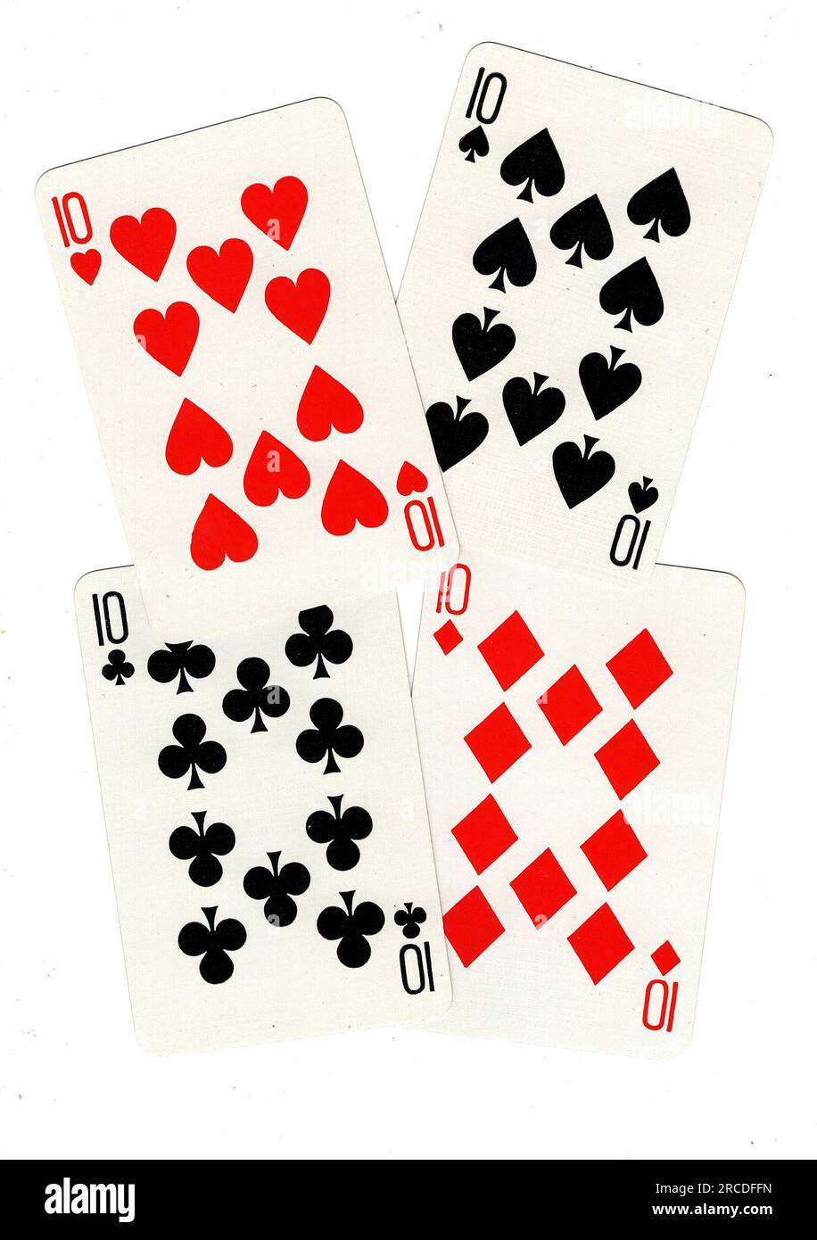 Vintage playing cards showing four tens on a white background Stock ...