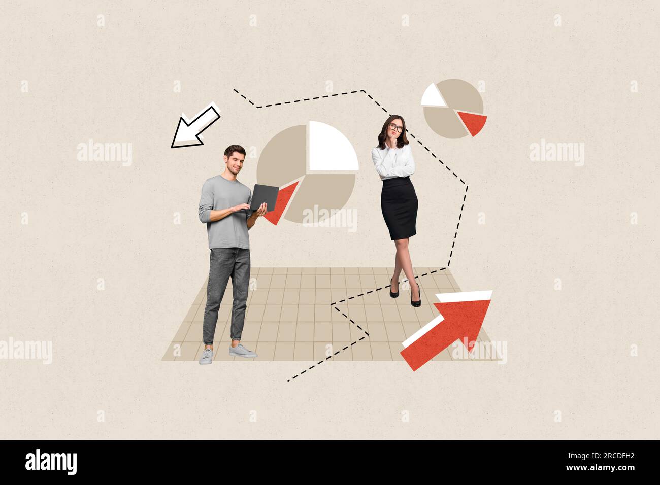 Magazine collage illustration opportunity development successful colleagues business workers ...