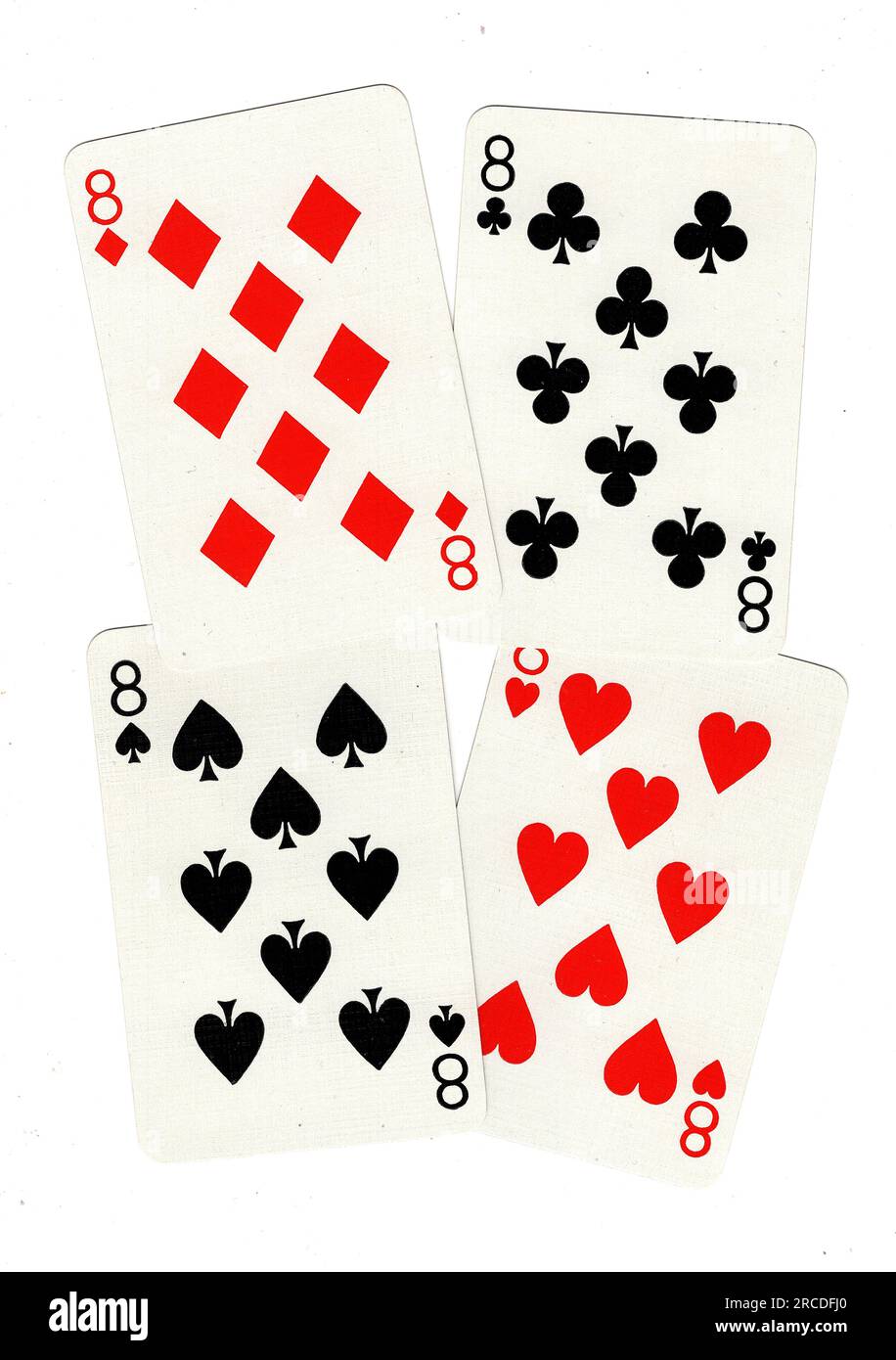 Vintage playing cards showing four eights on a white background Stock ...