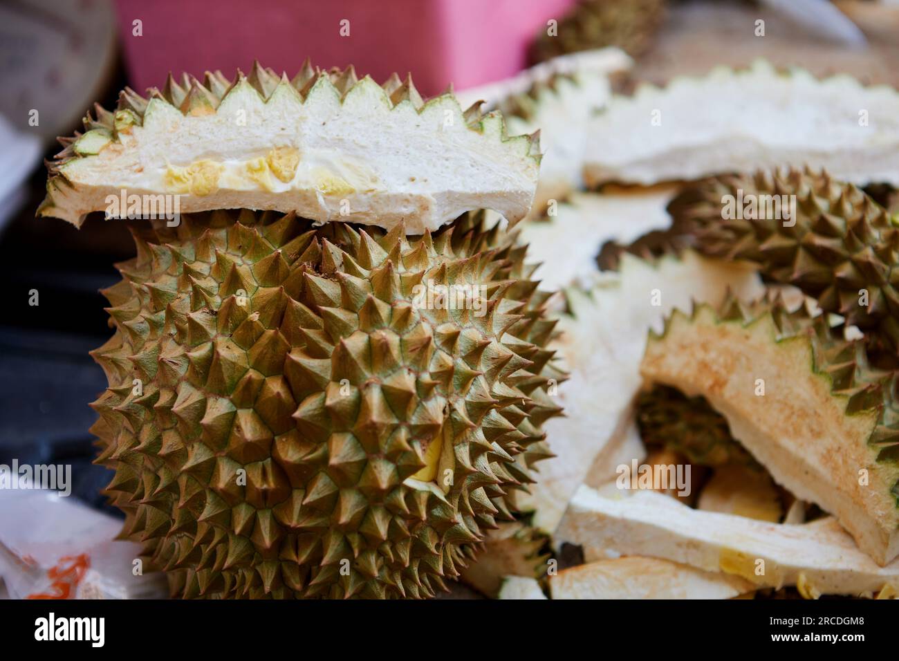 Close-up of durian for sale at market stall Stock Photo - Alamy