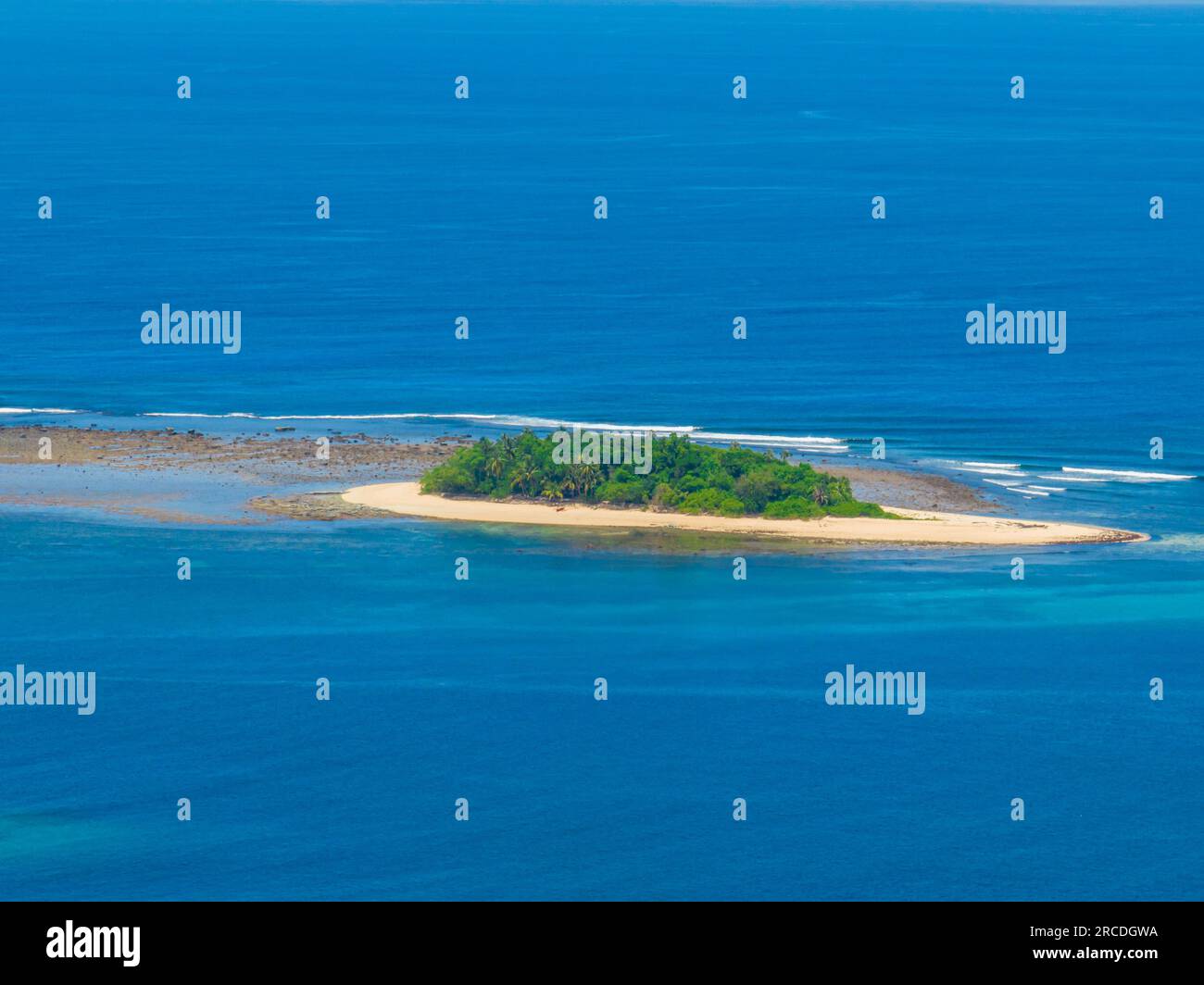 Drone view of Islet with white sand in deep sea. Jobo Island in the ...