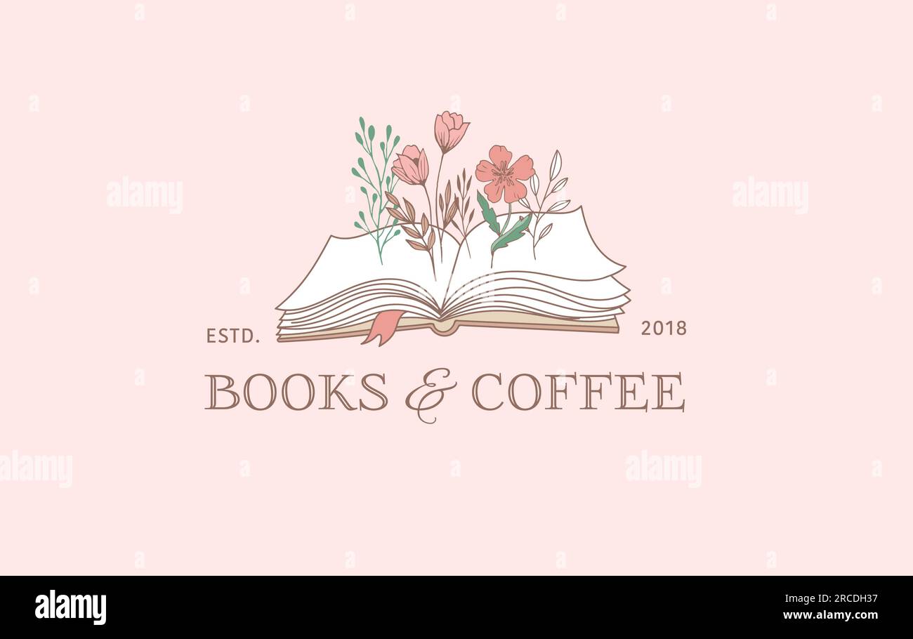 Hand drawn pastel colors books illustration, print and logo. Vintage ...
