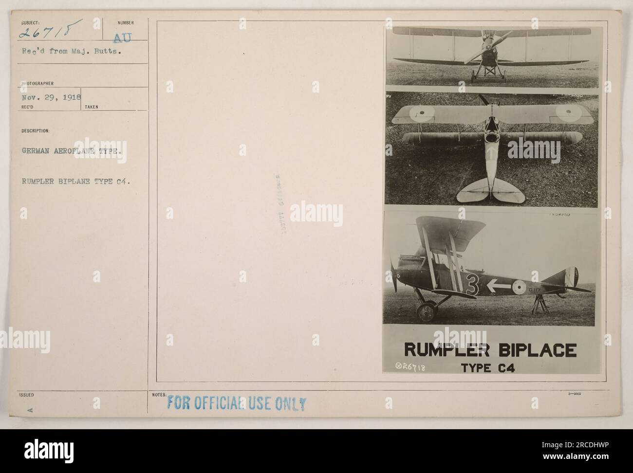 The image shows a German biplane type C4, known as the Rumpler ...