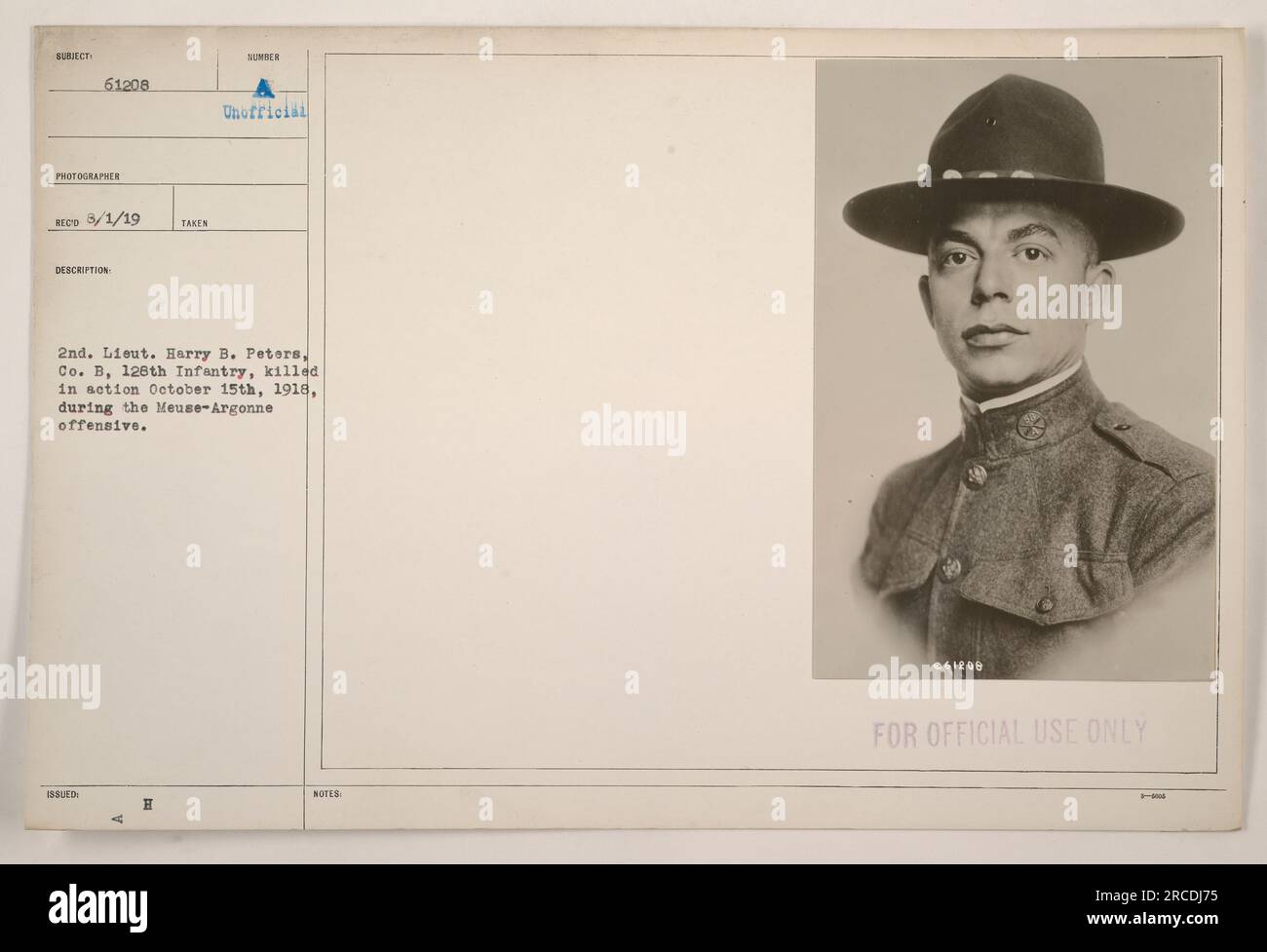 2nd Lieut. Harry B. Peters, from Company B of the 128th Infantry, was ...