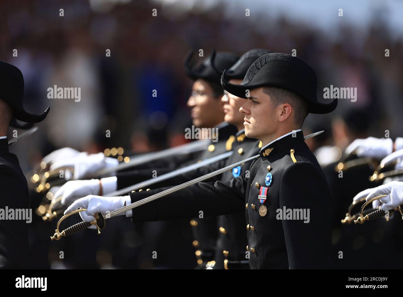 Cadets of the French elite engineer school Polytechnique march during the Bastille Day military ...
