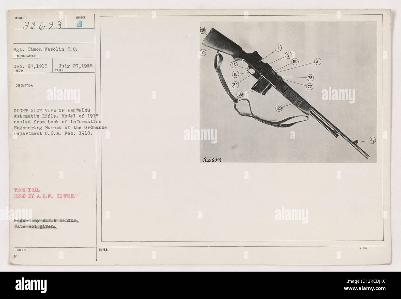 Sgt. Simon Warolin Dec 27, 1918, photo shows a right side view of the ...