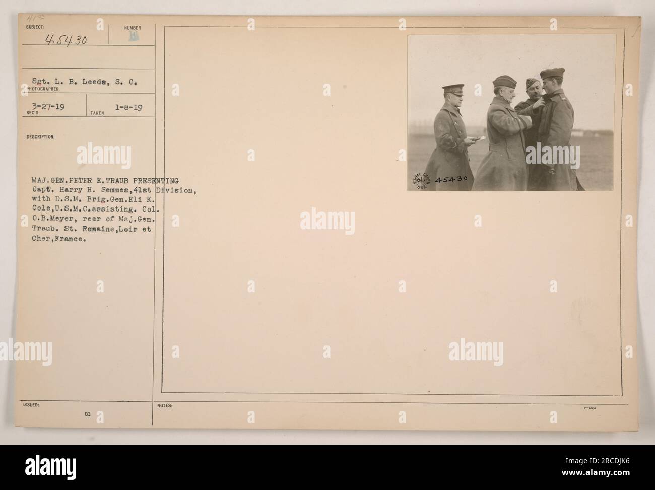 Major General Peter E. Traub presents Captain Harry H. Semmes of the ...